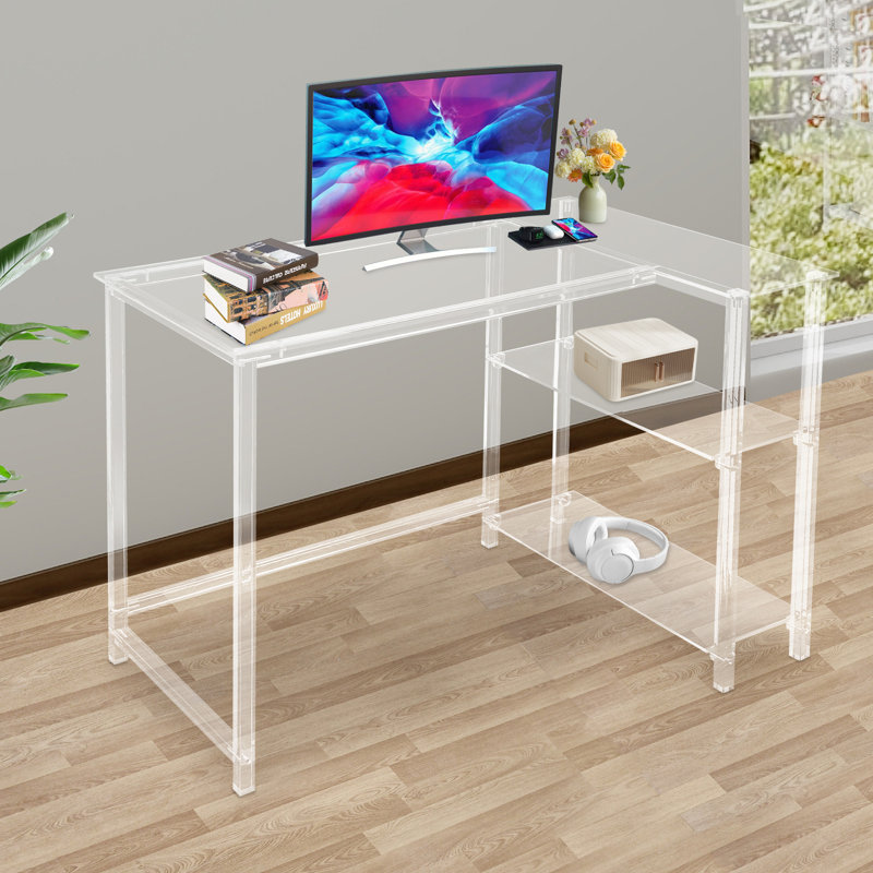 Ivy Bronx Modern Minimalist Clear Acrylic L Shaped Office Study Desk Wayfair